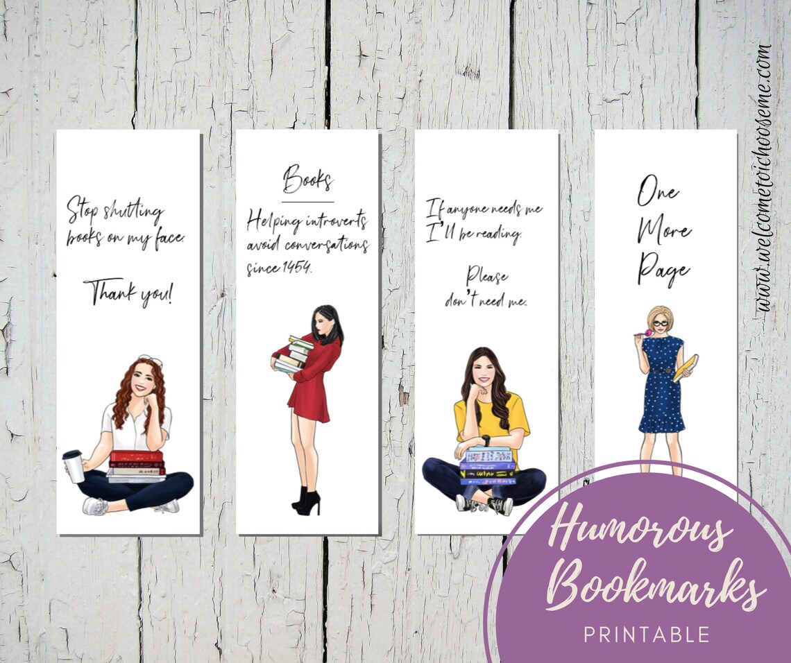 Printable Humorous Bookmarks, Set of Eight Bookmarks - Etsy Australia