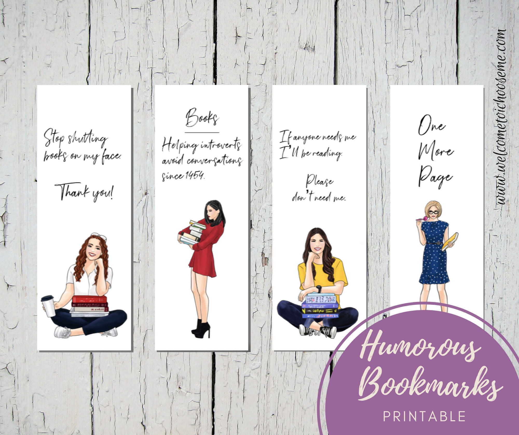 Printable Humorous Bookmarks, Set of Eight Bookmarks - Etsy