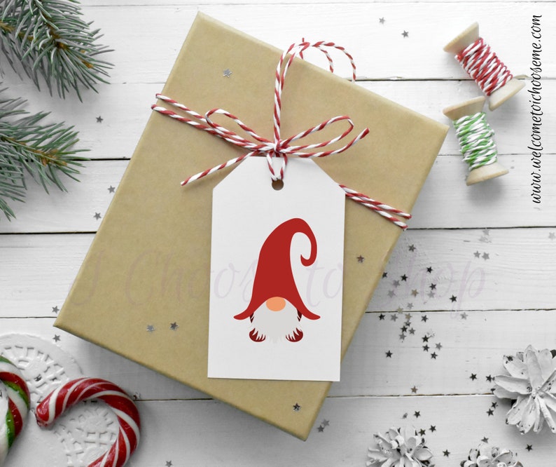 Printable Gnome Christmas Gift Tags, Party Favor Tags - Etsy