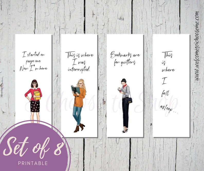 Printable Humorous Bookmarks, Set of Eight Bookmarks - Etsy