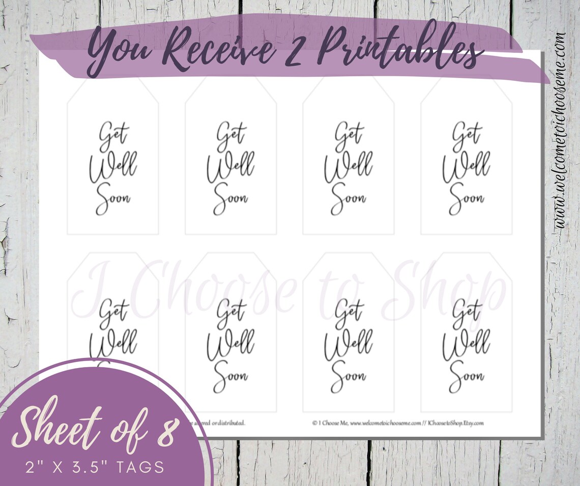 Printable Get Well Soon Gift Tags, Party Favors Tags - Etsy