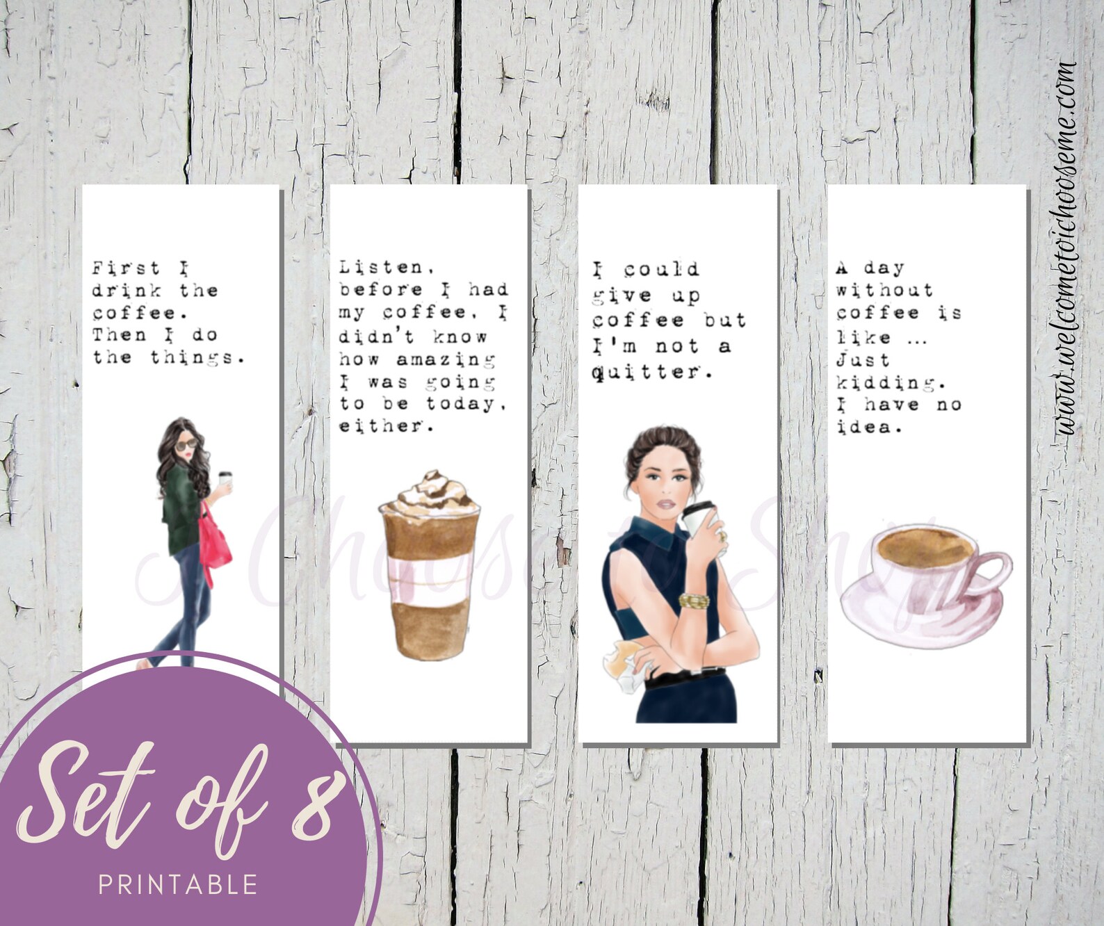 Printable Coffee Bookmarks, Set of Eight Bookmarks - Etsy