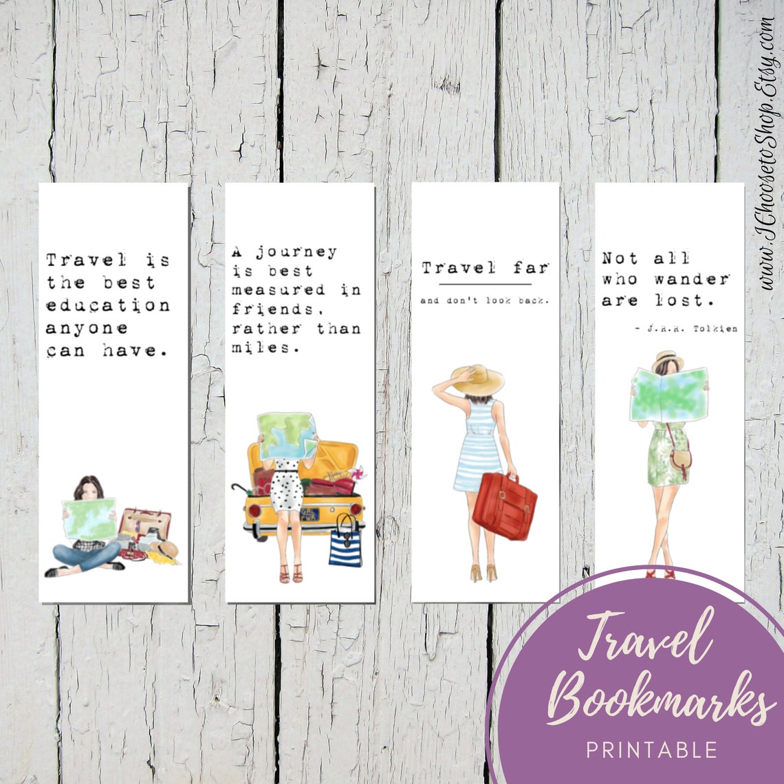 Printable Travel Bookmarks, Set of Eight Bookmarks - Etsy