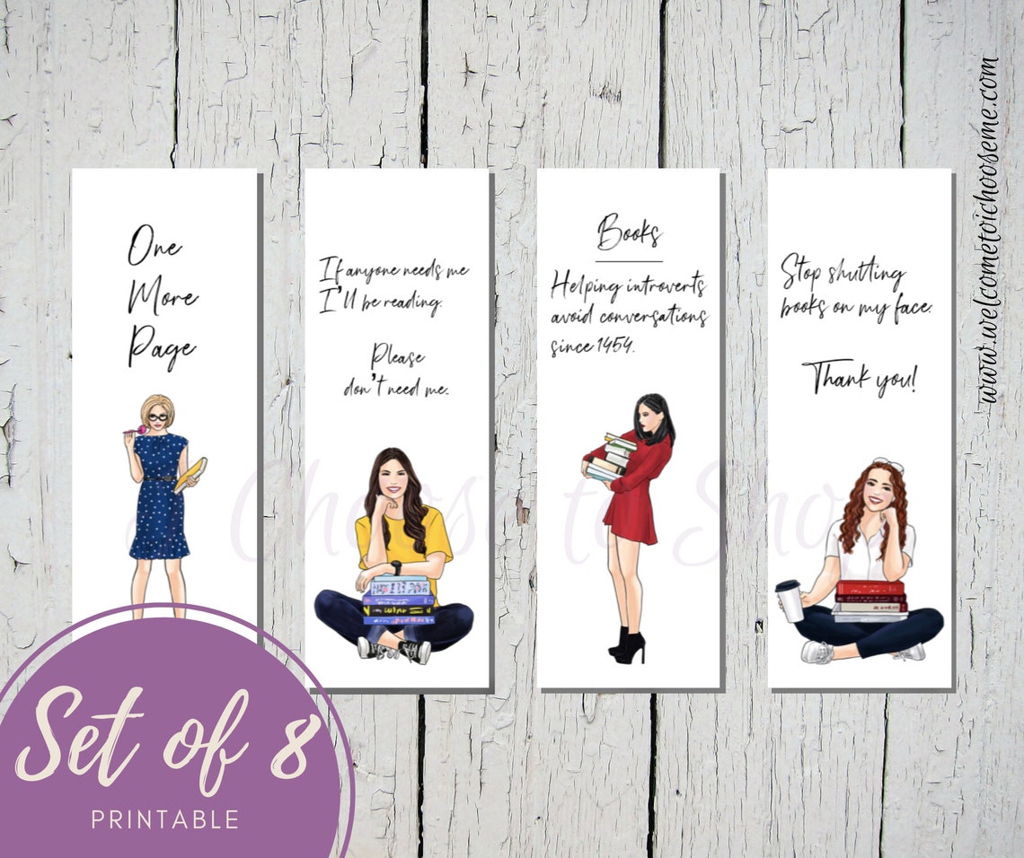 Printable Humorous Bookmarks, Set of Eight Bookmarks - Etsy