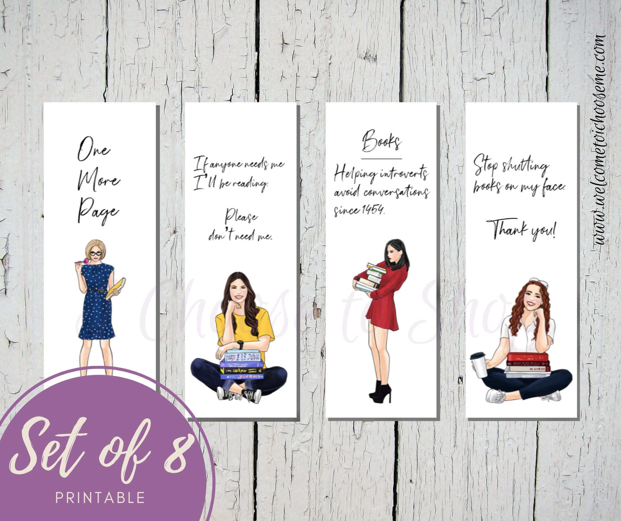 Printable Humorous Bookmarks, Set of Eight Bookmarks - Etsy