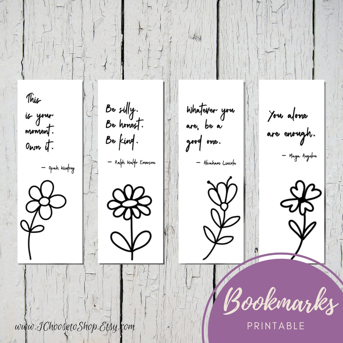 Printable Inspirational Quotes Bookmarks, Set of Four Bookmarks - Etsy