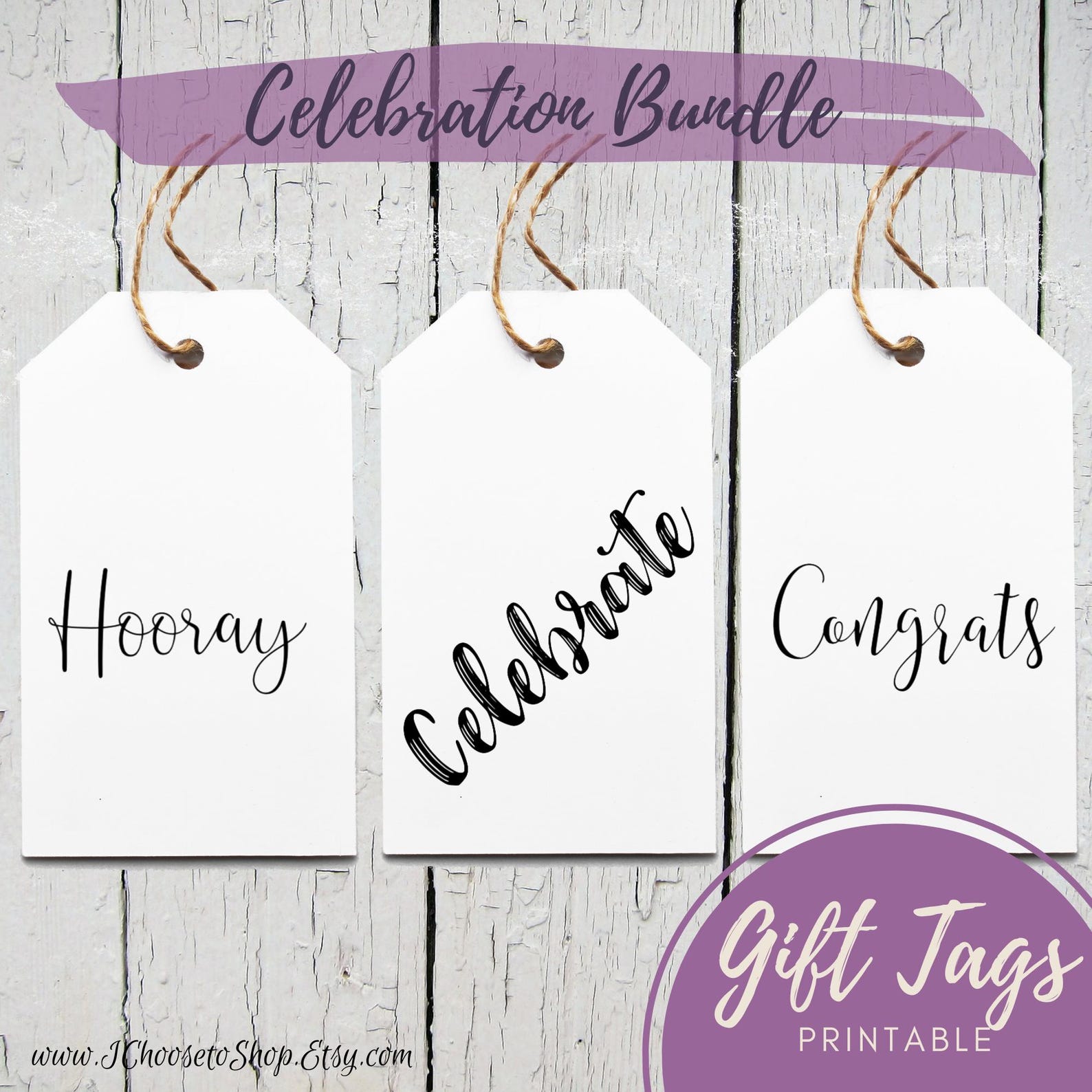 Printable Celebration Gift Tags Bundle, Party Favor Tags, Hooray ...