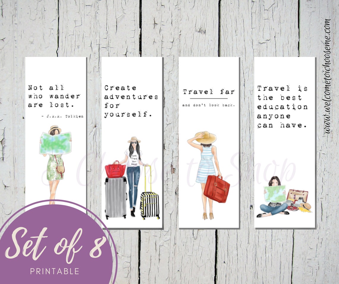 Printable Travel Bookmarks, Set of Eight Bookmarks - Etsy