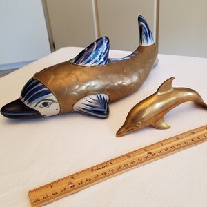 2 Vintage Porpoise Dolphin Brass & Painted Ceramic Pottery - Etsy