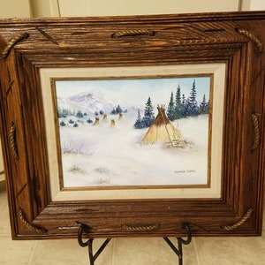 Native American Teepee Village Oil Painting Framed Signed Eugenia Vogel ...