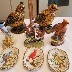 8 Vintage Bird Figures Statues Collection - Bobwhite Quail - Robins ...