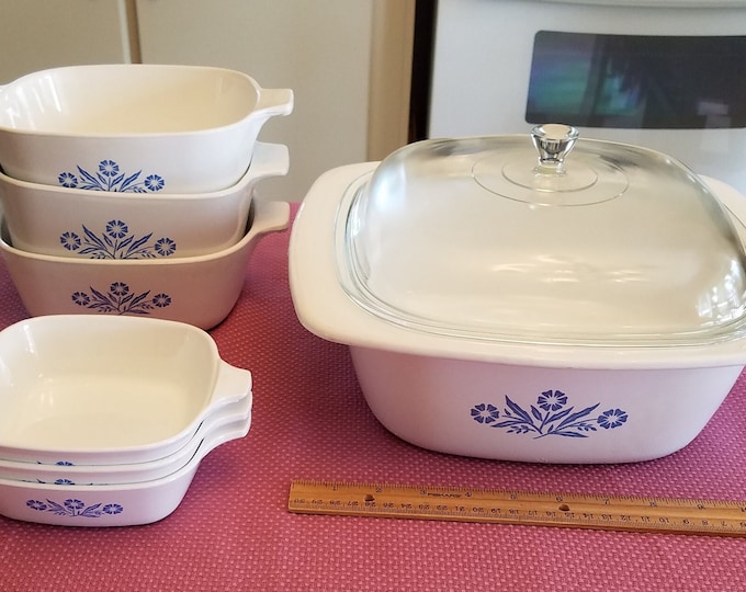 Vintage 8-piece Corning Ware Casserole Dishes Cornflower Blue & White ...