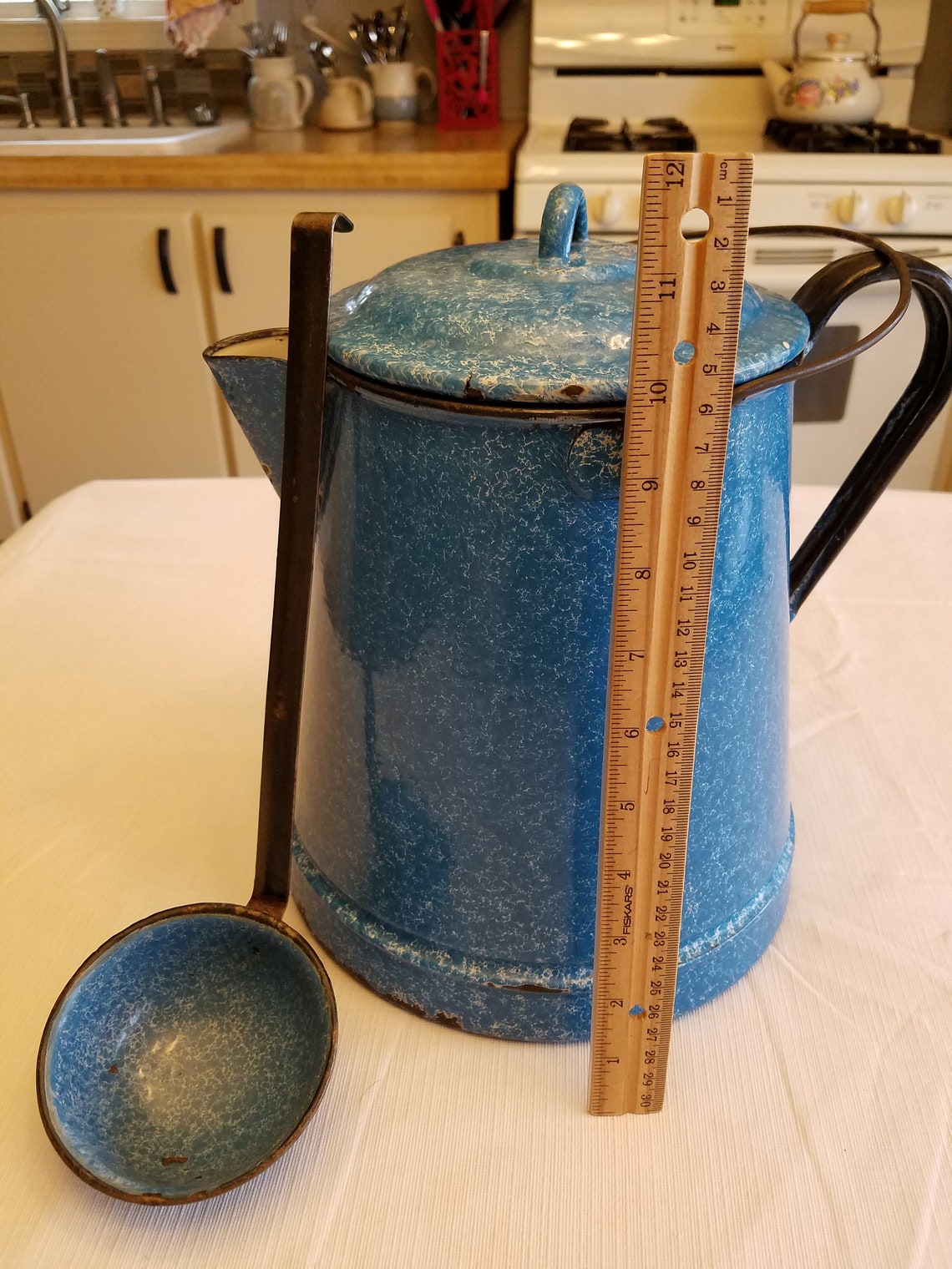 Large Antique Enamelware Metal Coffee Pot Kettle 224 Ounces & - Etsy