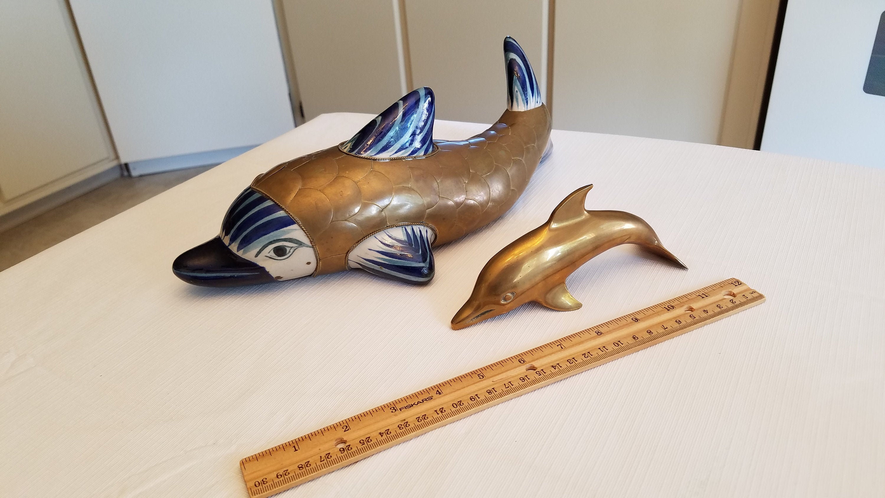 2 Vintage Porpoise Dolphin Brass & Painted Ceramic Pottery - Etsy