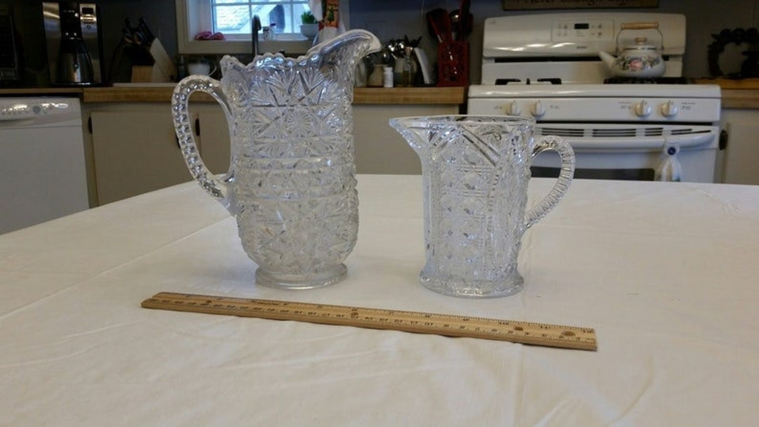 2 Antique Cut Glass Water / Juice Pitchers American Brilliant Vintage ...