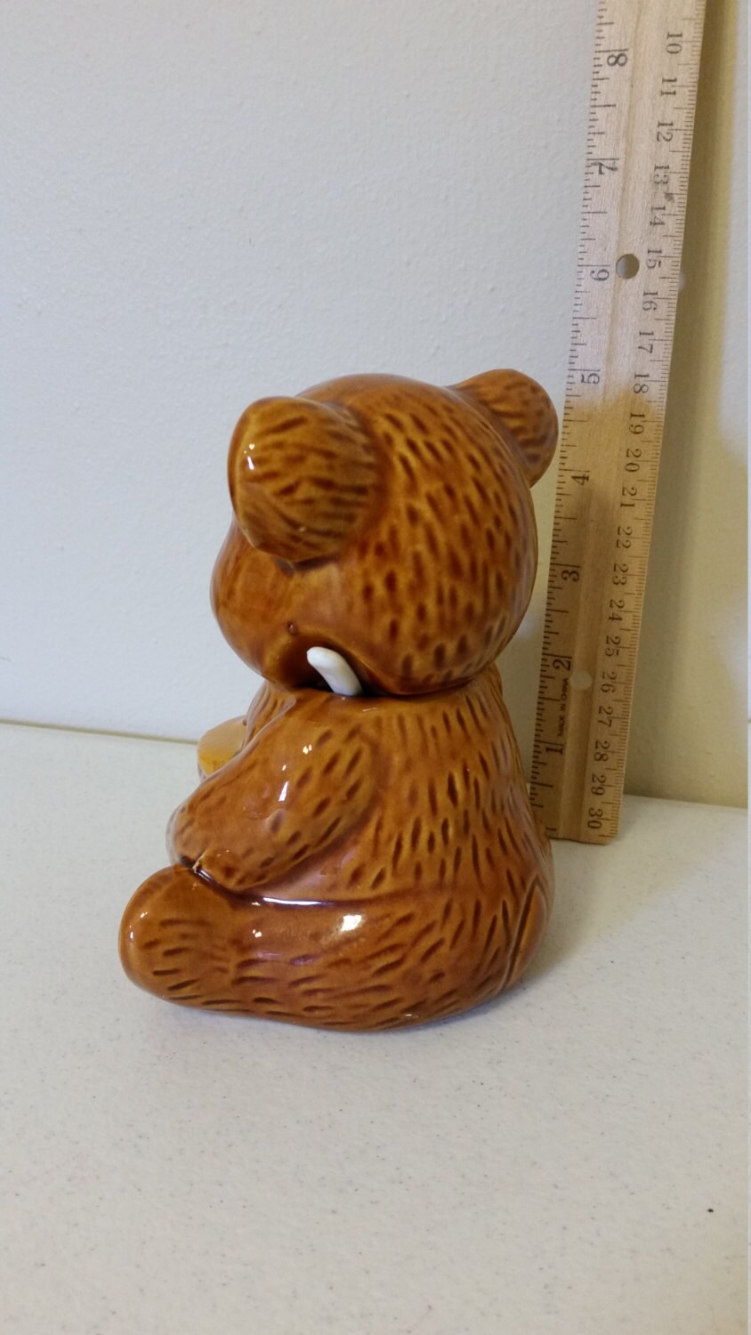 Vintage ceramic bear honey pot w/ spoon pottery jar | Etsy