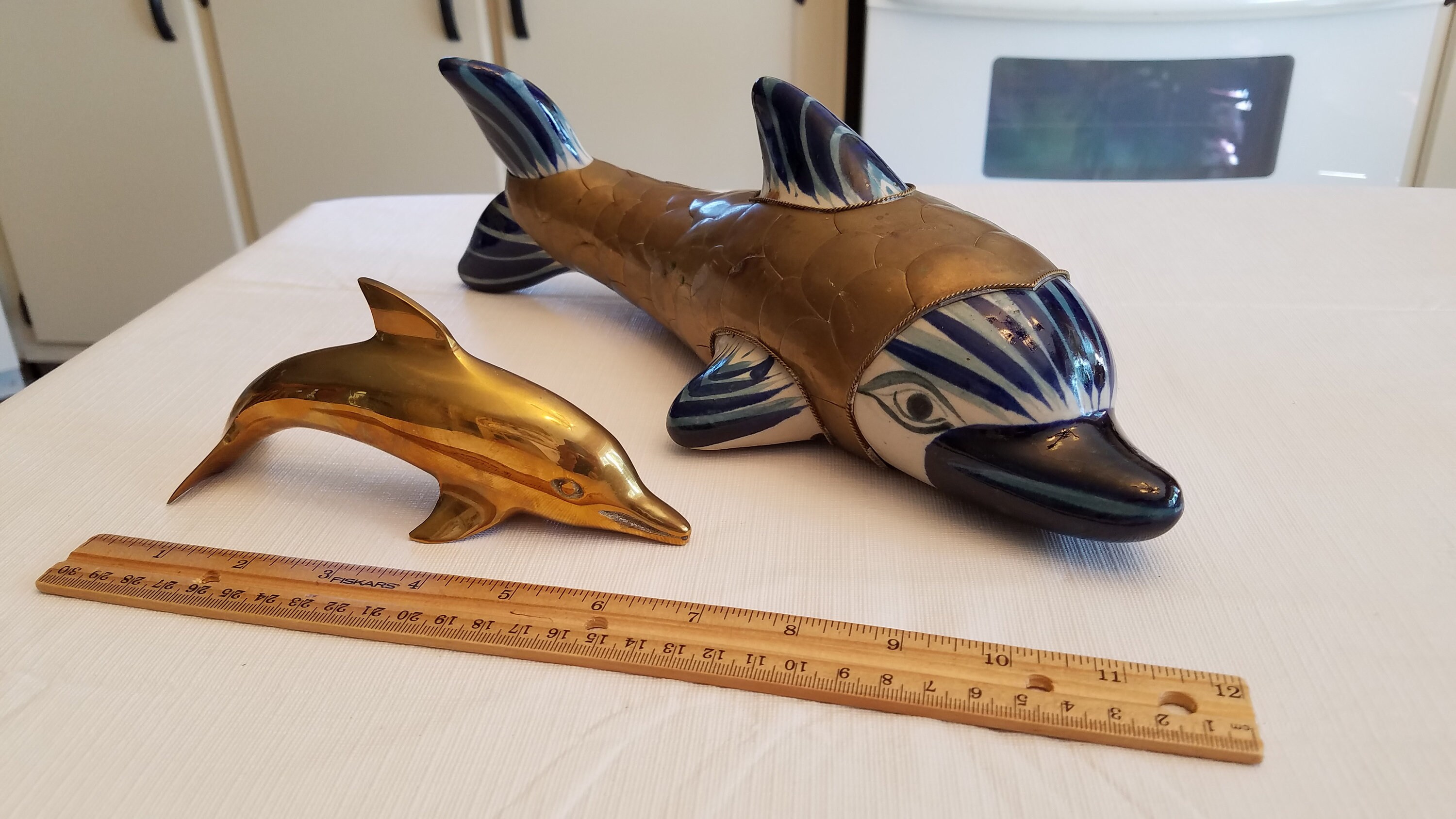 2 Vintage Porpoise Dolphin Brass & Painted Ceramic Pottery - Etsy