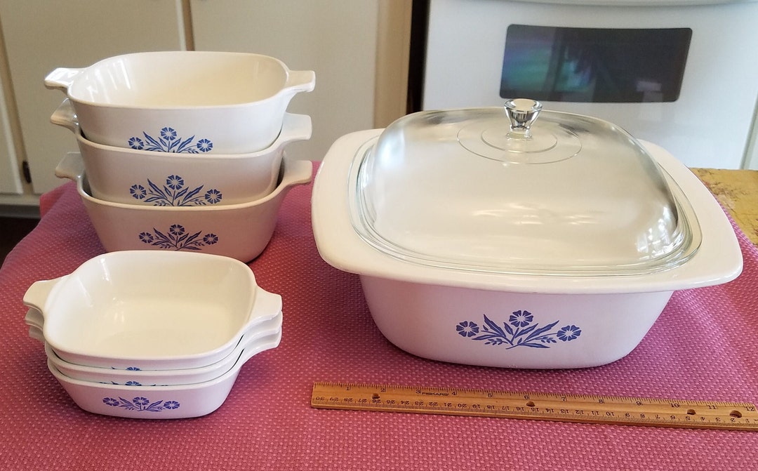 Vintage 8-piece Corning Ware Casserole Dishes Cornflower Blue & White ...