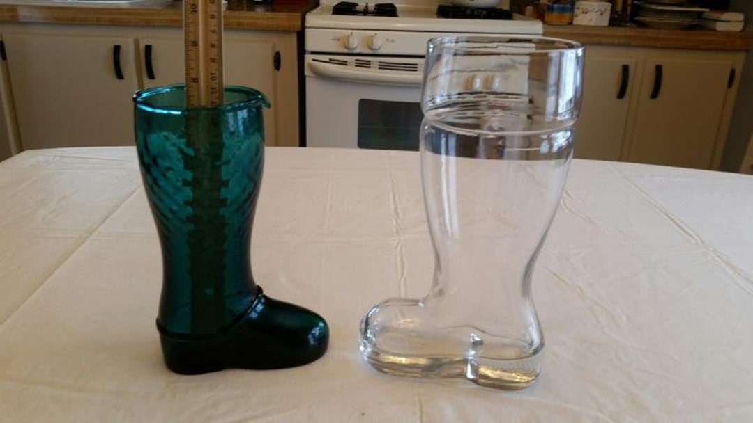 Vintage Teal & Clear Glass Boot Pitchers Craft Beer Glass Shoe Barware ...