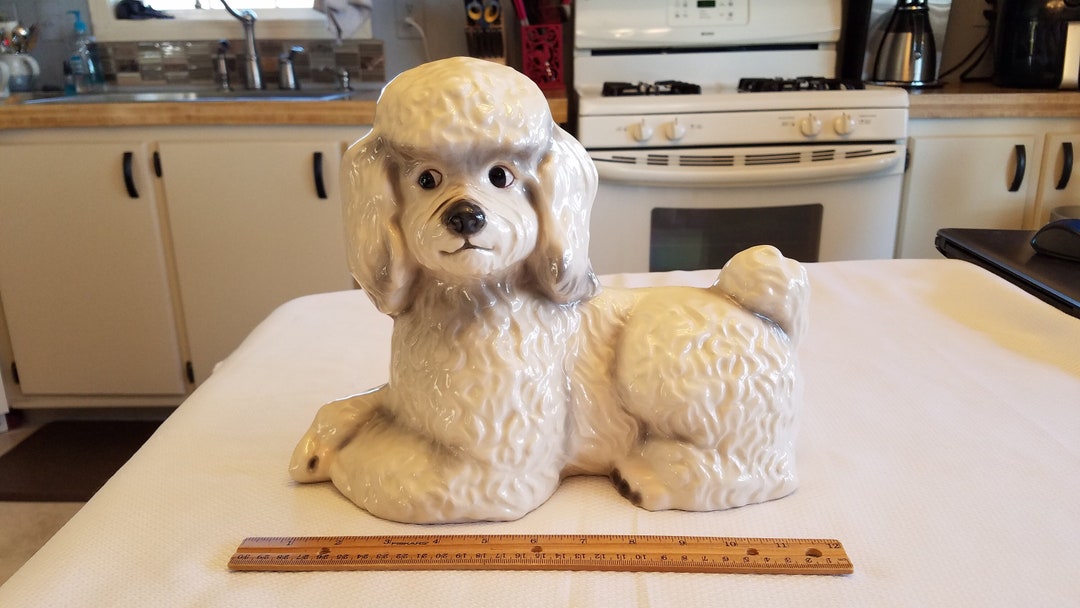 Vintage 12 Ceramic Poodle Dog Statue Figure 1980s White Puppy Sculpture ...