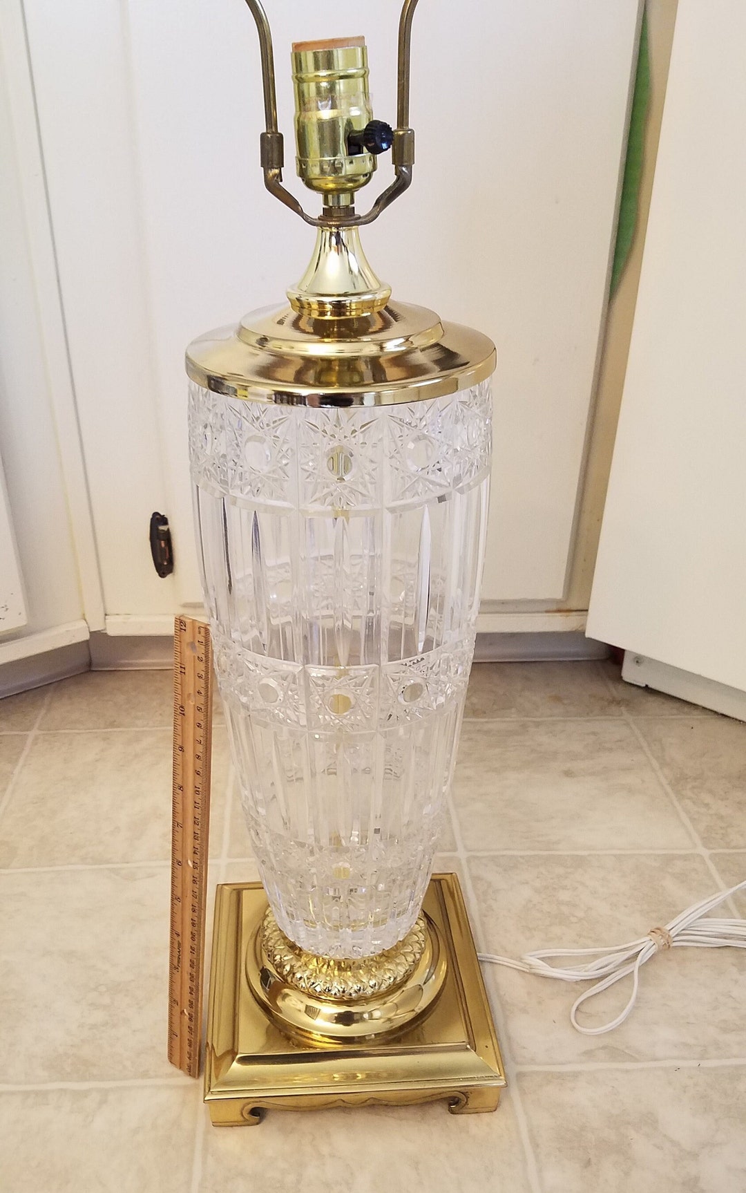 Leaded Crystal Cut Glass Table Lamp & Brass Stand 1980s - Elegant ...