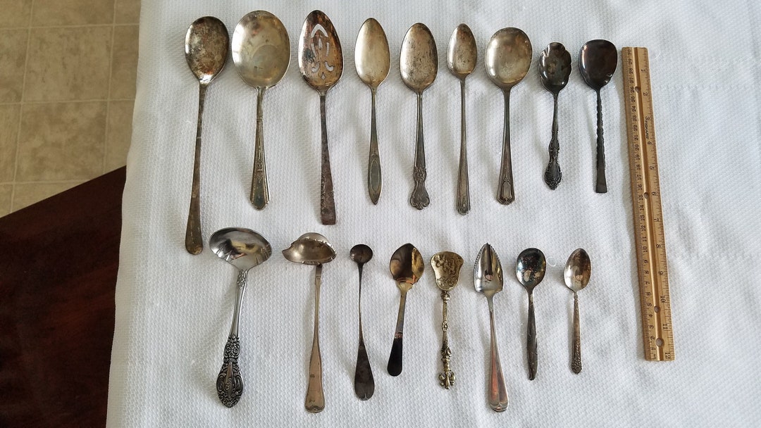 17 Antique Spoons & Ladles Silverware Flatware Silver Plated ...