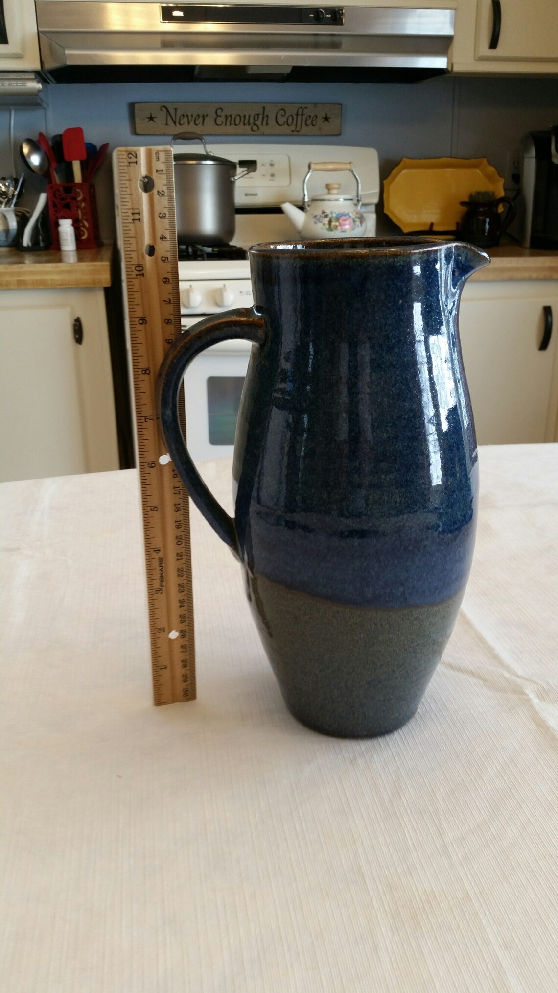 Vintage 10.5 Handmade & Signed Blue Grey Glazed Pottery | Etsy