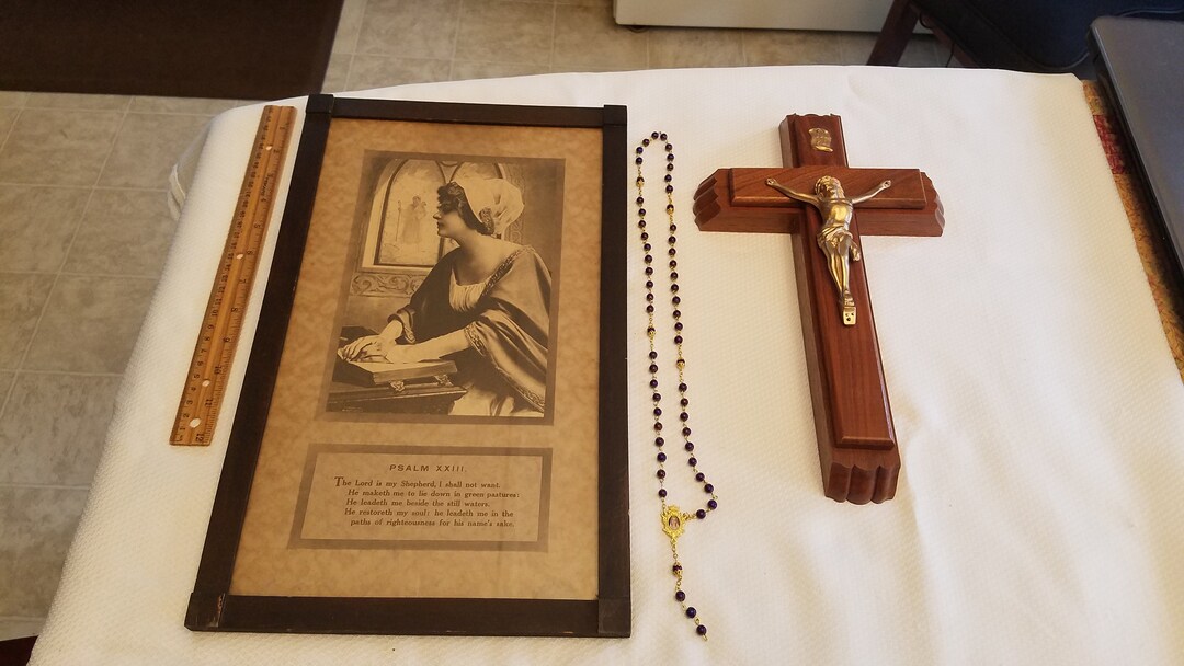 3 Religious Home Decor Collection Last Rites Wooden Crucifix Psalm ...