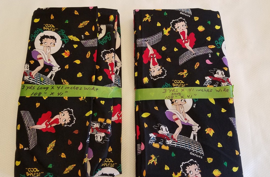 Rare 6 Yards Betty Boop 1999 Fabric Material Black & Red 100% Cotton ...