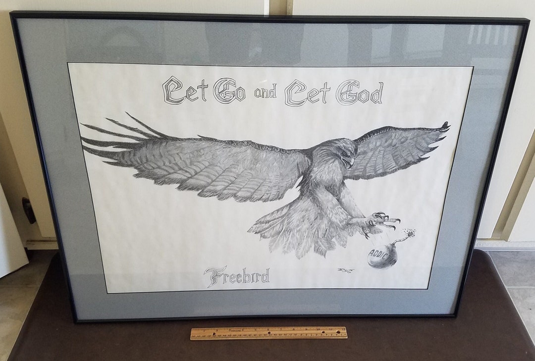 Vintage Pencil Sketch Drawing Drug Addition Religious GOD Freebird ...