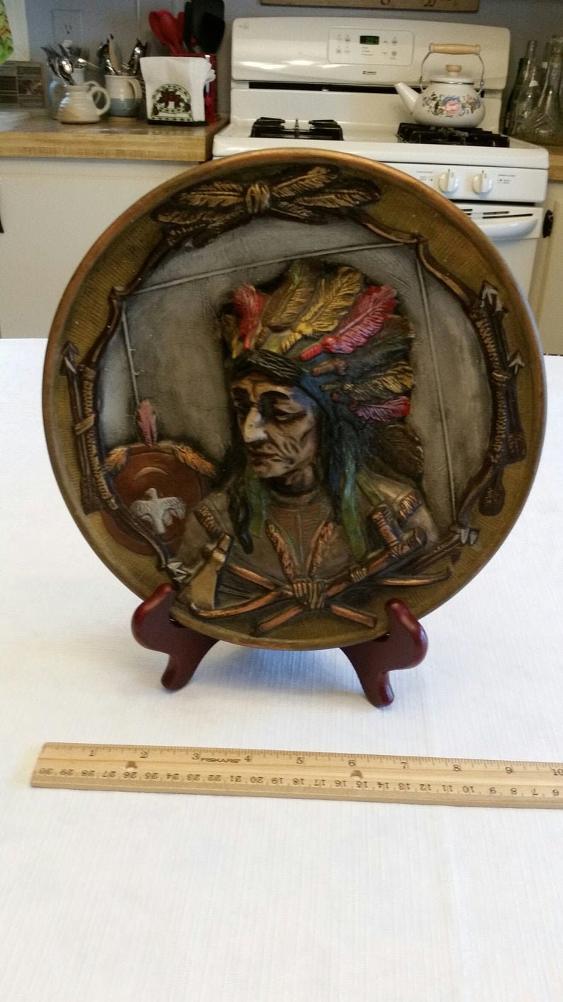 Antique 9.5 round ceramic native american 3D wall plaque | Etsy