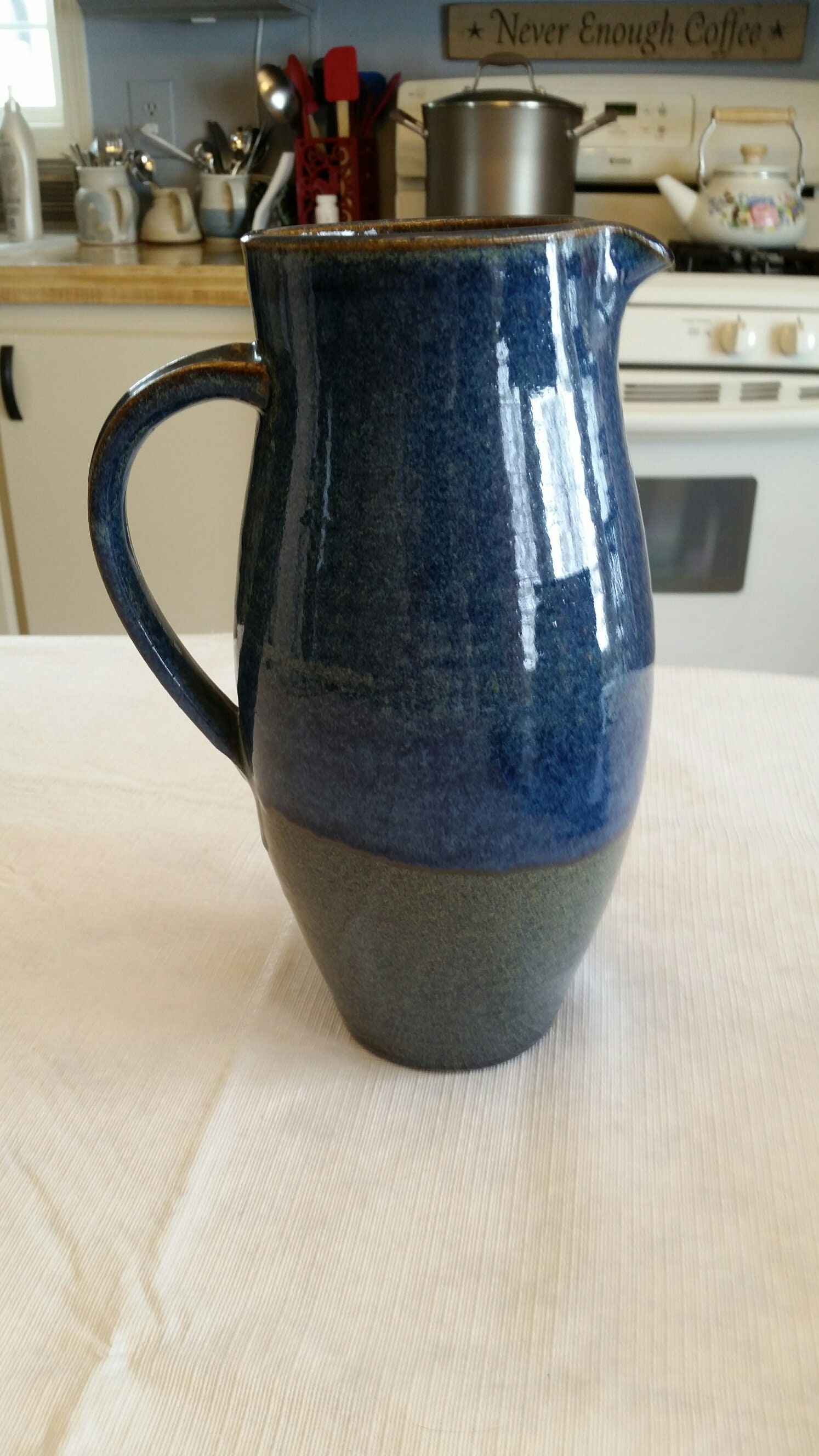 Vintage 10.5 Handmade & Signed Blue Grey Glazed Pottery | Etsy