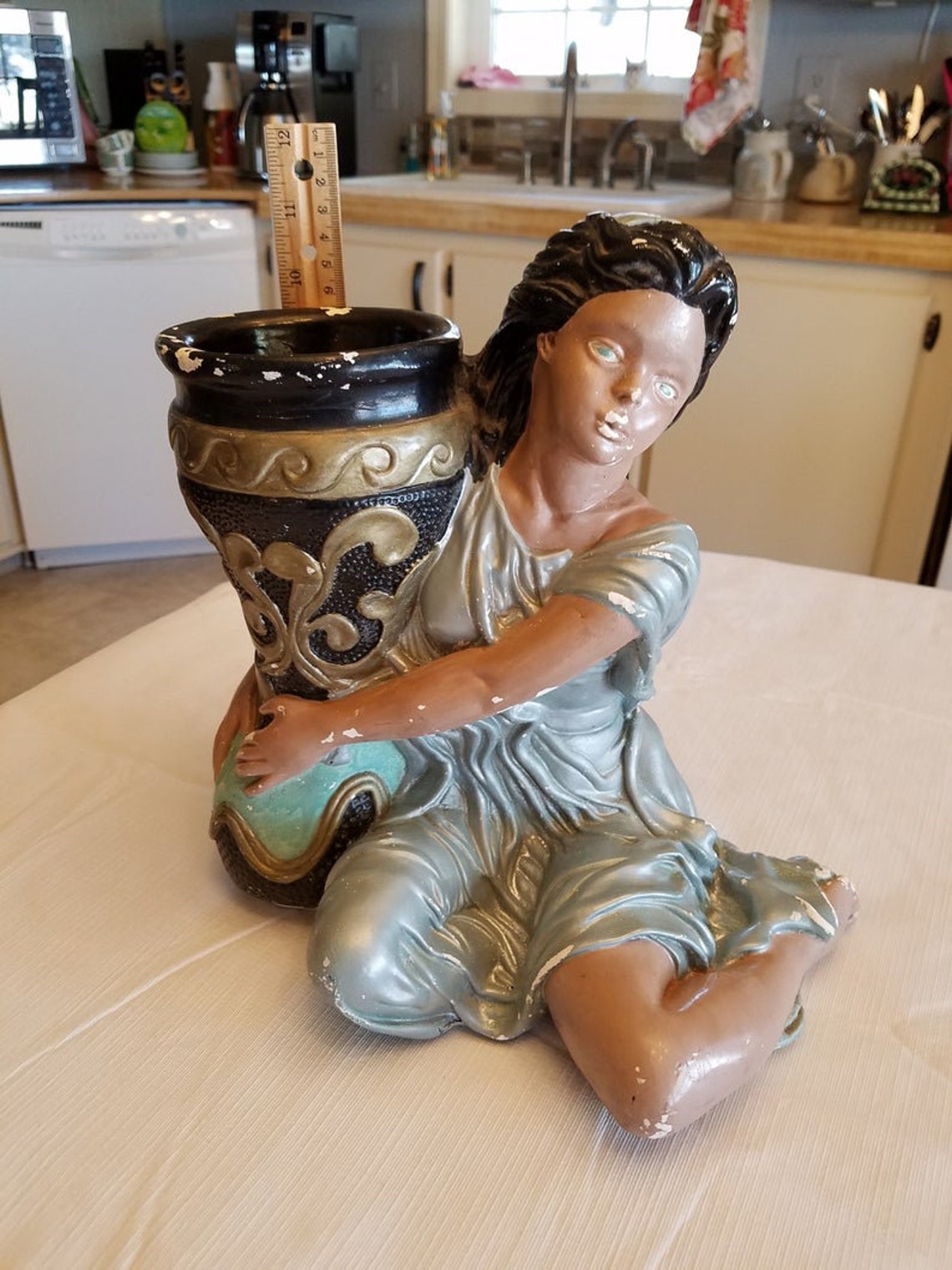 Rare antique chalkware statue planter woman w/ water vase | Etsy