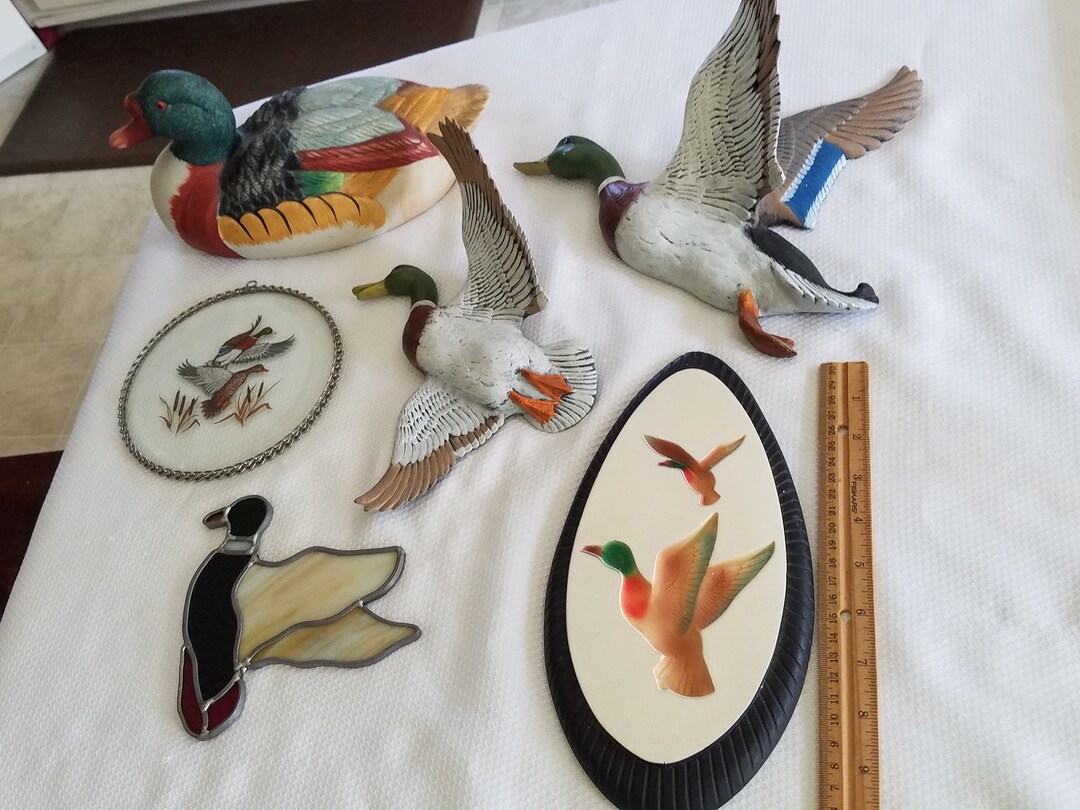 6 Vintage Mallard Duck Collection Wall Plaques Statue Figure Stained ...
