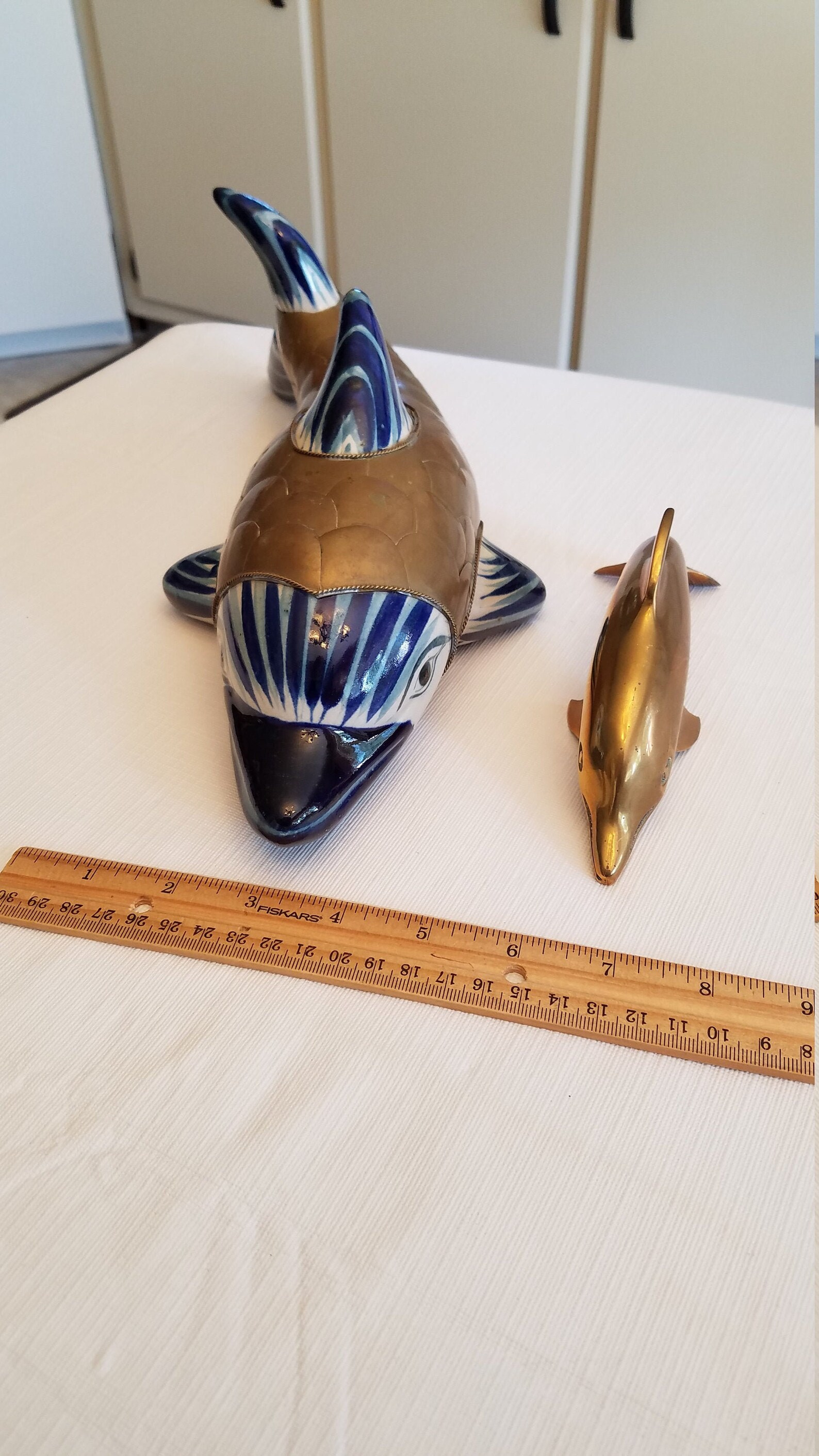 2 Vintage Porpoise Dolphin Brass & Painted Ceramic Pottery - Etsy