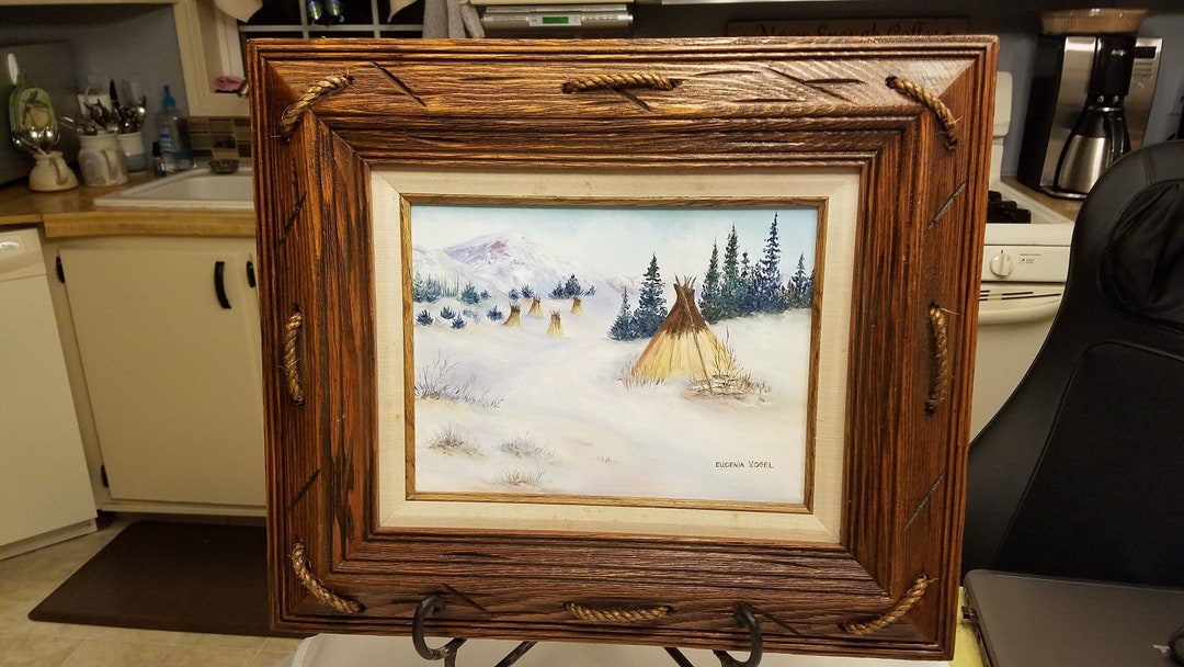 Native American Teepee Village Oil Painting Framed Signed Eugenia Vogel ...