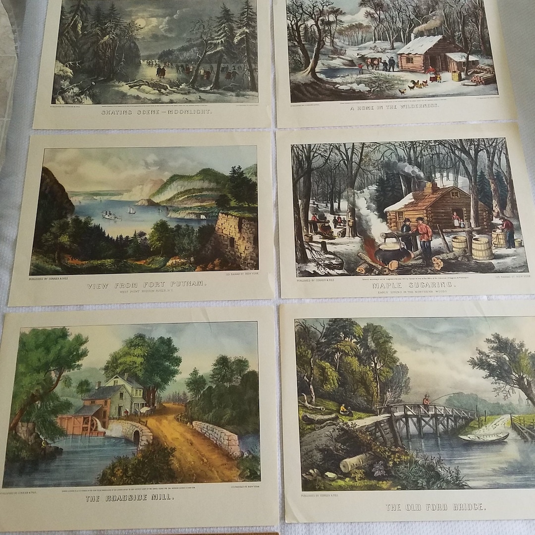 6 Rare Currier & Ives Litho Art Prints 1800's Antique Pictures 9"x12 ...