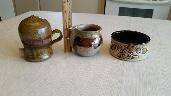 3 Vintage Signed Stoneware Pottery Cheese Shaker Pouring - Etsy