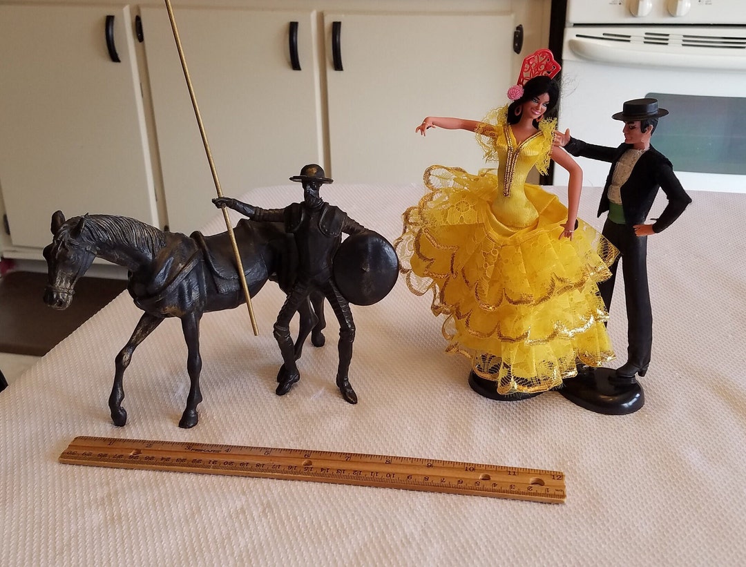 3 Vintage Spanish Flamenco Doll Dancers & Don Quixote on Horse Figure ...