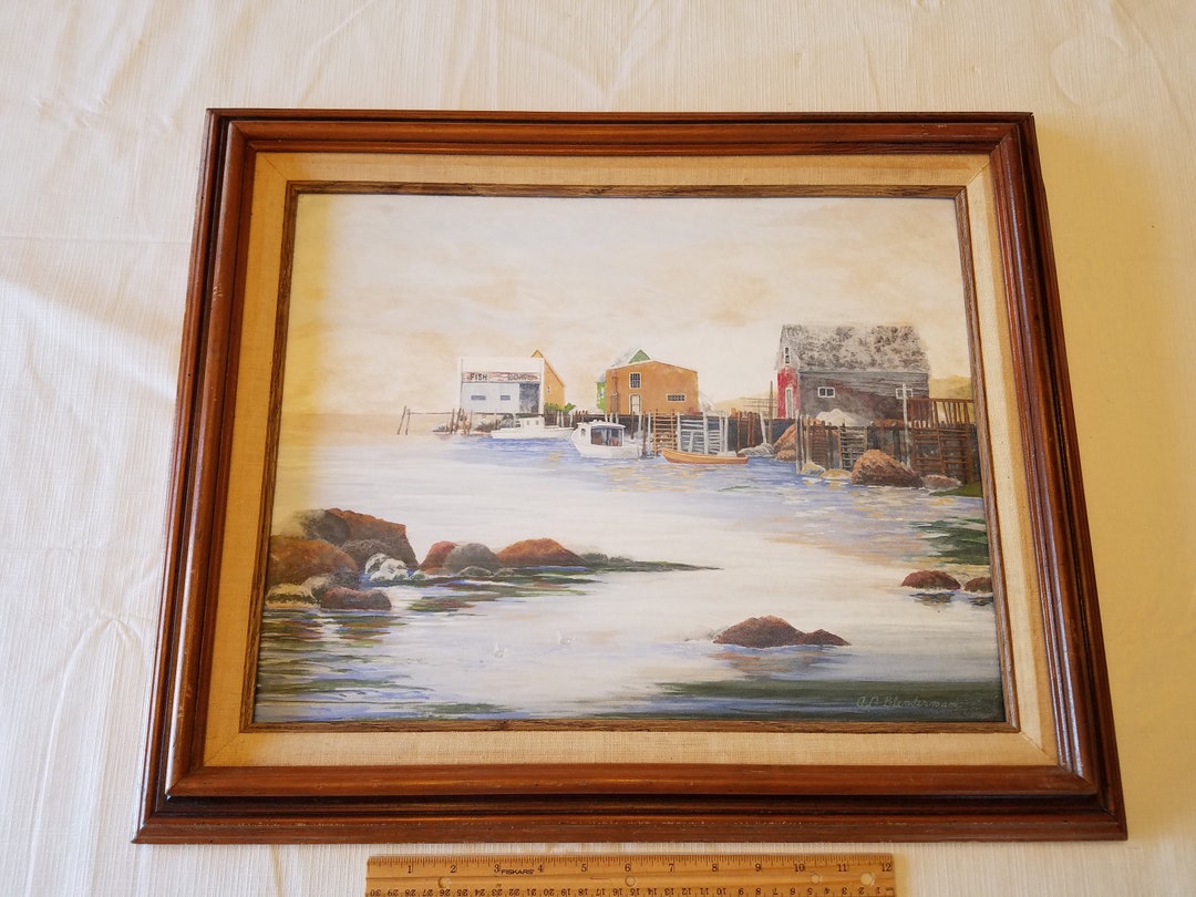 Signed Watercolor Board Art Painting by Blenderman 1983 Maine Coast 23 ...