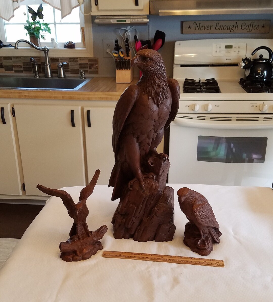 3 Vintage Wood Carved Eagle Statue Sculptures by Red Mill - 1980s ...