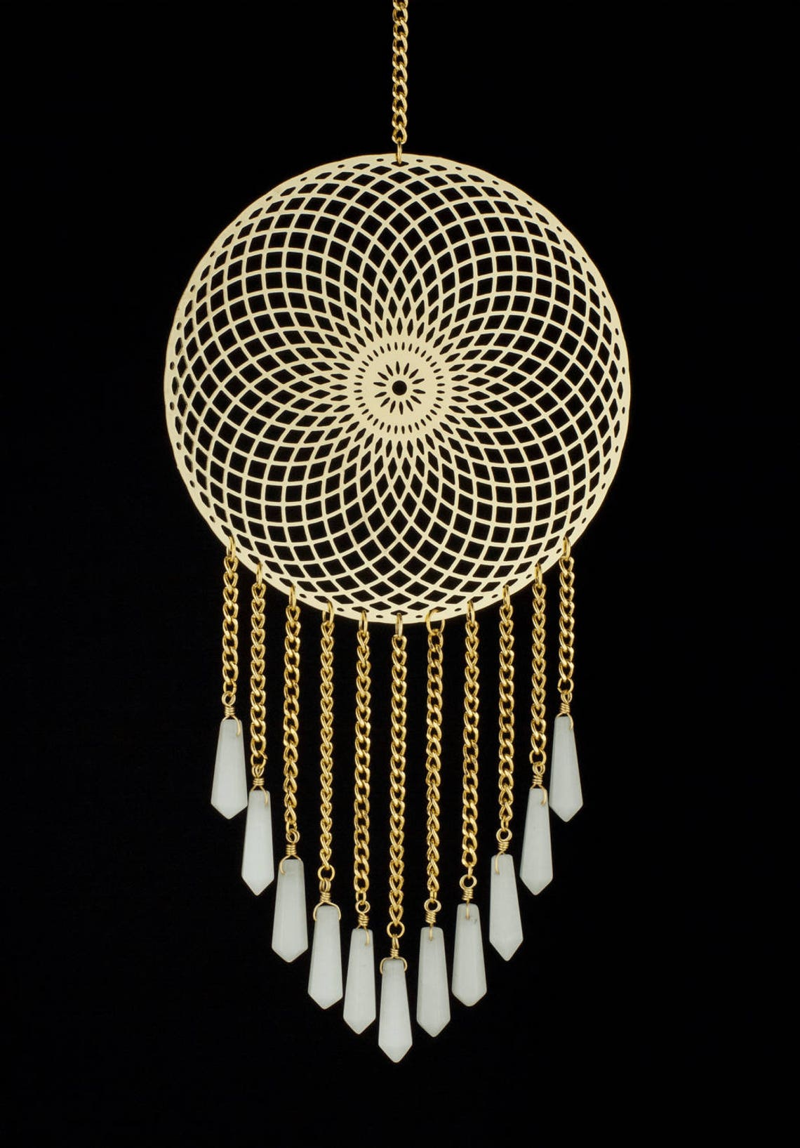 Snow Quartz Tube Torus Sacred Geometry Art, Crystal Mobile, Gold White ...