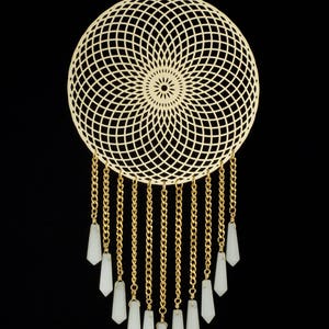 Snow Quartz Tube Torus Sacred Geometry Art, Crystal Mobile, Gold White ...