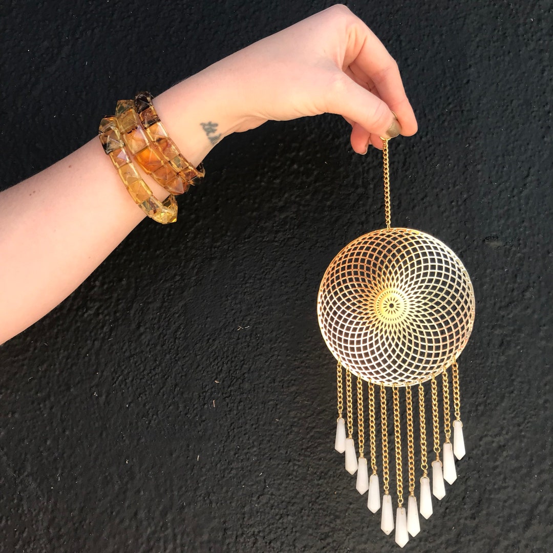 Snow Quartz Tube Torus Sacred Geometry Art, Crystal Mobile, Gold White ...