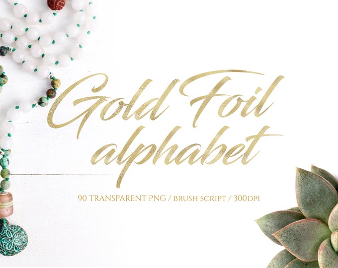 Gold Foil Alphabet Script Clipart Transparent Png Digital - Etsy