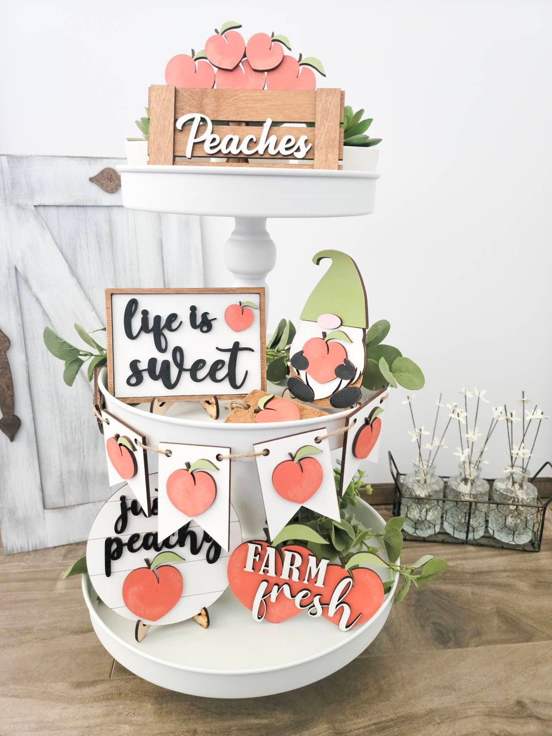 Peach Tier Tray, Peach Decor, Farmhouse Tier Tray Decor - Etsy