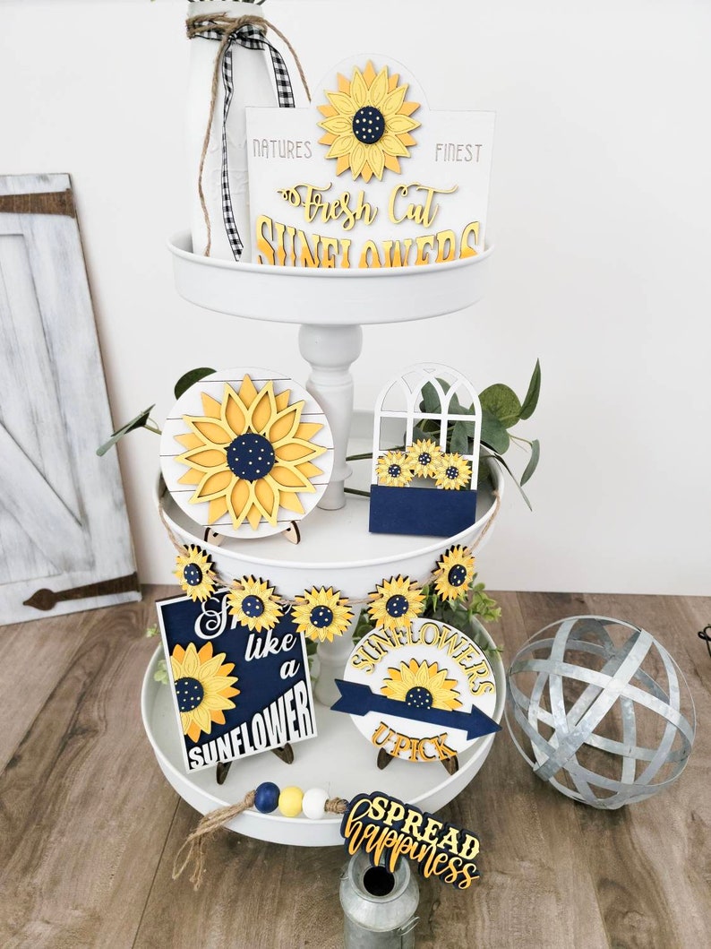 Sunflower Tier Tray Tier Tray Decor Sunflower Decor | Etsy