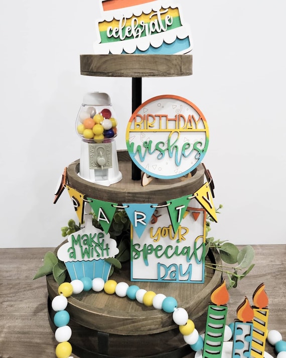 Birthday Tiered Tray Decor Happy Birthday Mini Birthday - Etsy
