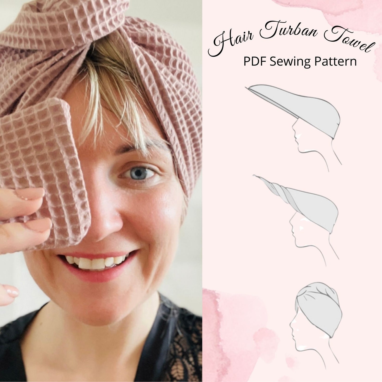 Hair Turban Towel Sewing Pattern Shower Warp - Etsy