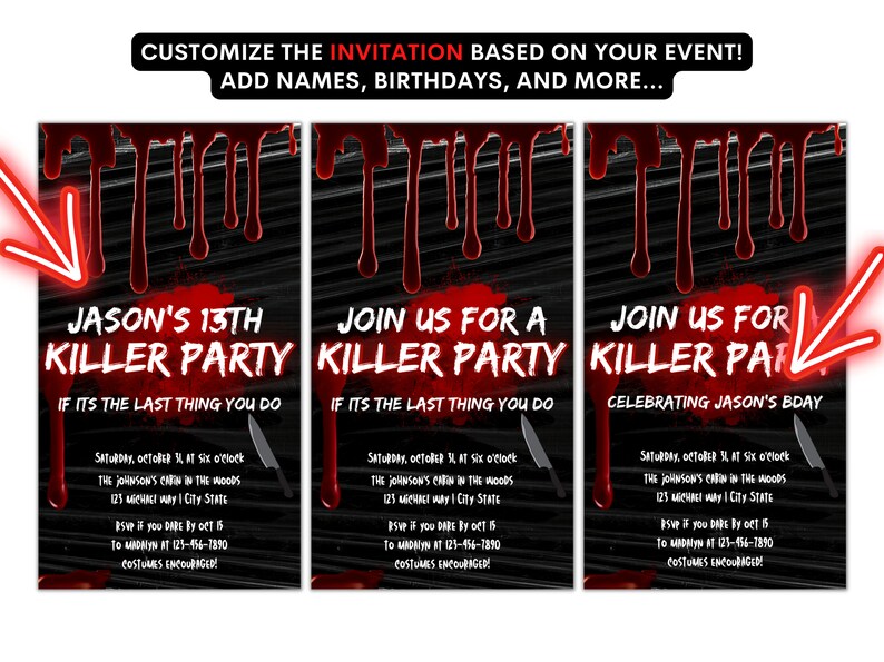 Killer Halloween Party Invitation Bloody Horror Movie Digital Invite ...